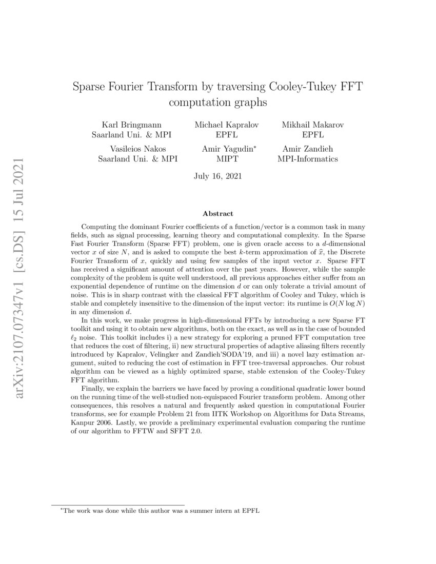Sparse Fourier Transform By Traversing Cooley Tukey Fft Computation Graphs Deepai 7525