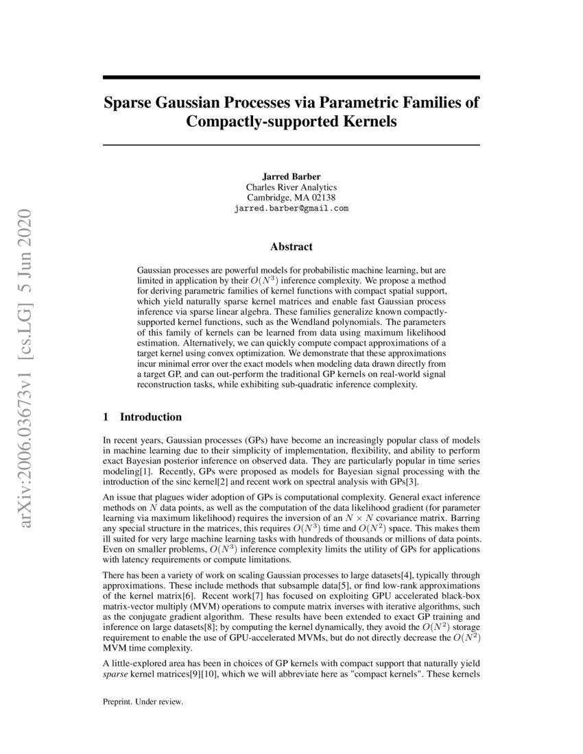 Sparse Gaussian Processes Via Parametric Families Of Compactly Supported Kernels Deepai 3392