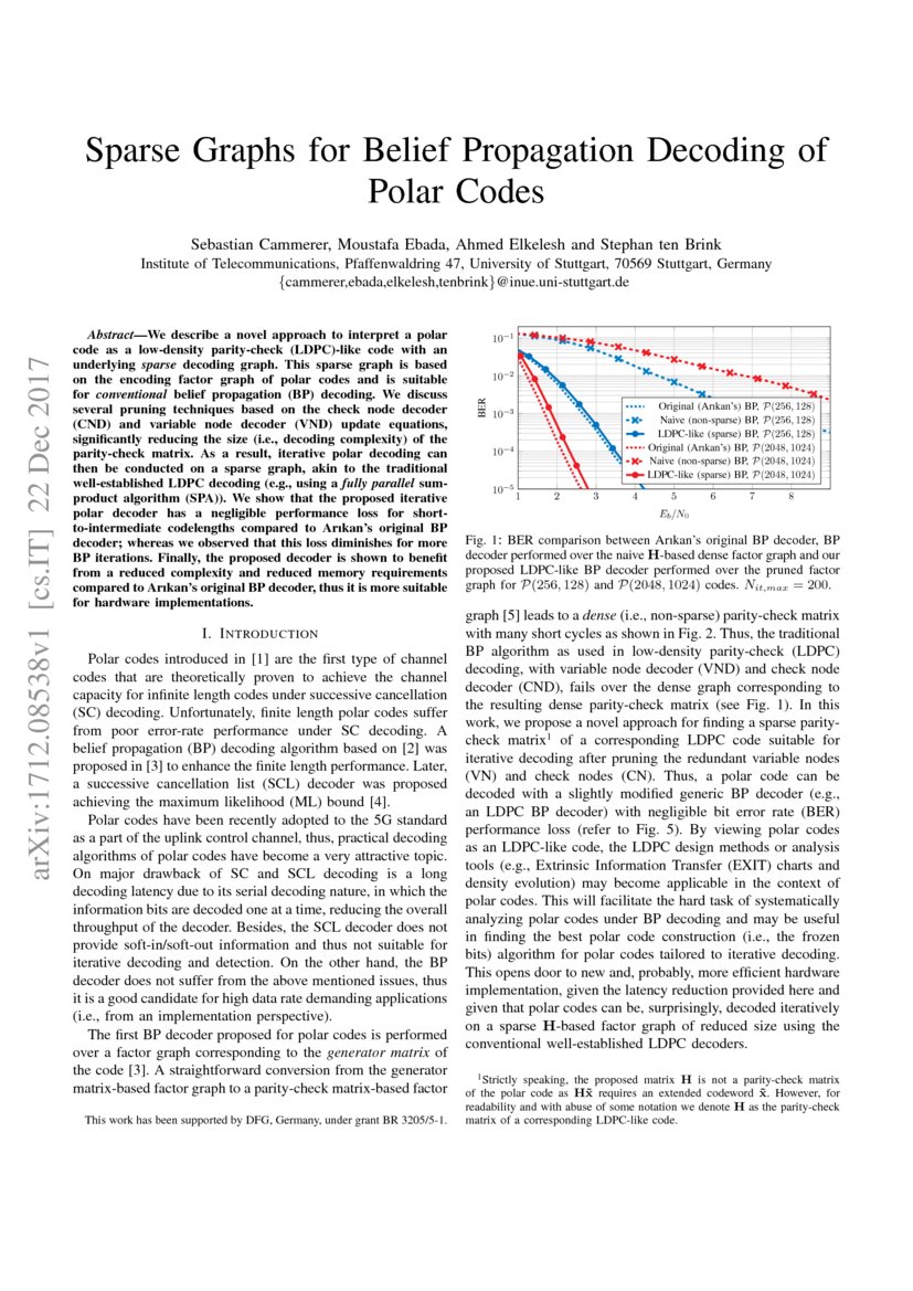 Sparse Graphs For Belief Propagation Decoding Of Polar Codes Deepai