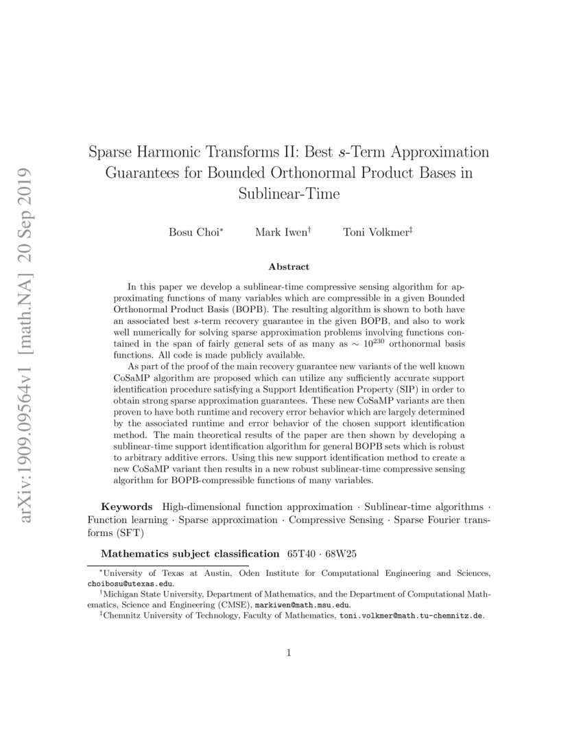 Sparse Harmonic Transforms II: Best s-Term Approximation Guarantees for Bounded Orthonormal ...
