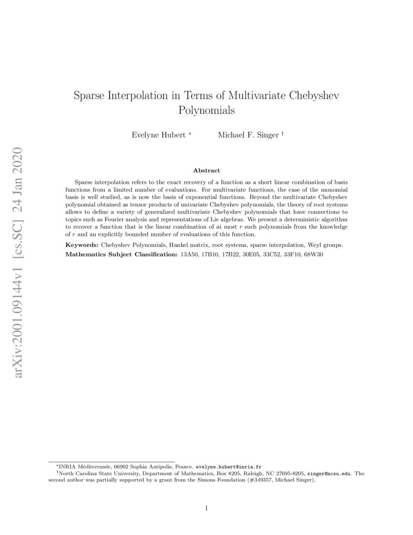 Sparse Interpolation In Terms Of Multivariate Chebyshev Polynomials Deepai 