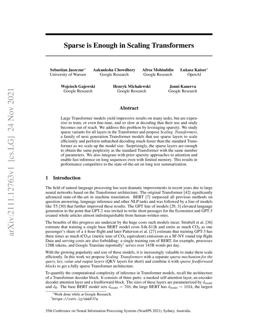 Sparse Is Enough In Scaling Transformers Deepai 