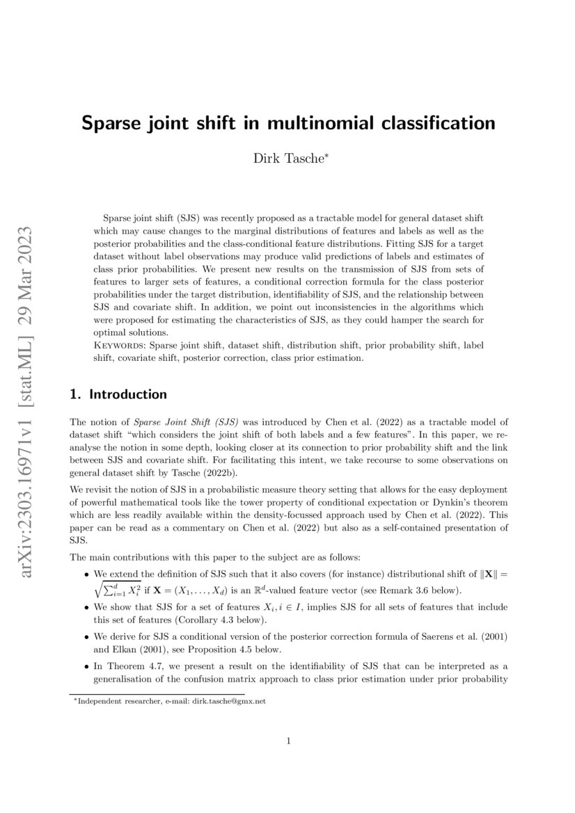 Sparse joint shift in multinomial classification | DeepAI