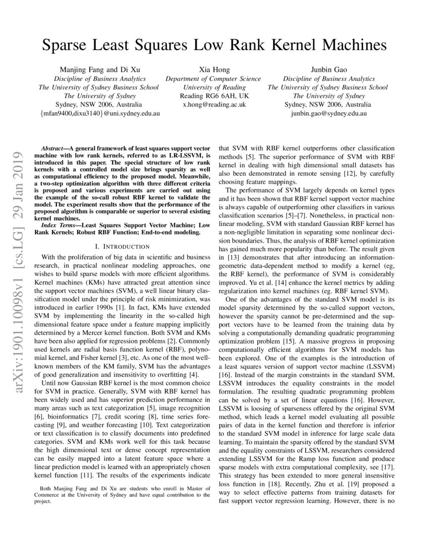 Sparse Least Squares Low Rank Kernel Machines Deepai 