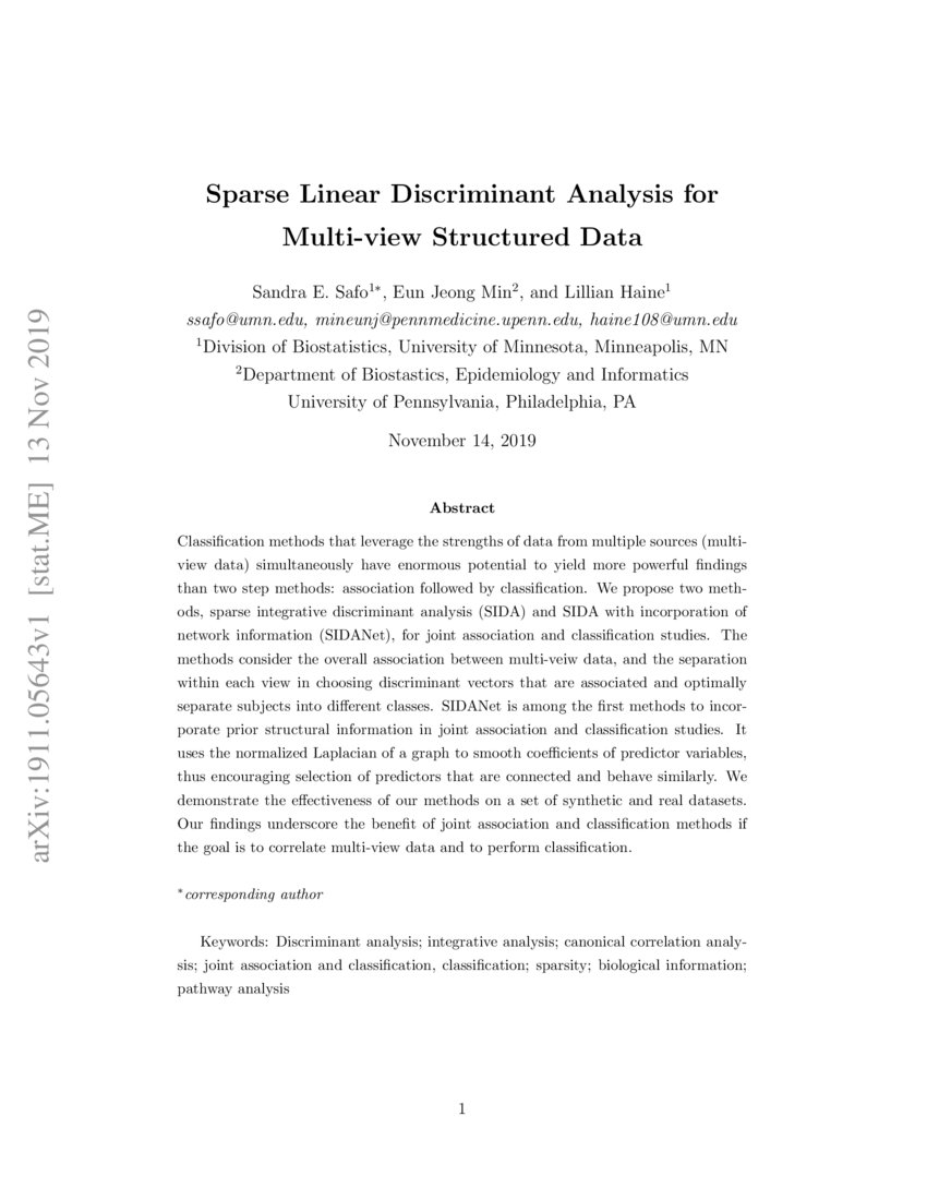 Sparse Linear Discriminant Analysis for Multi-view Structured Data | DeepAI