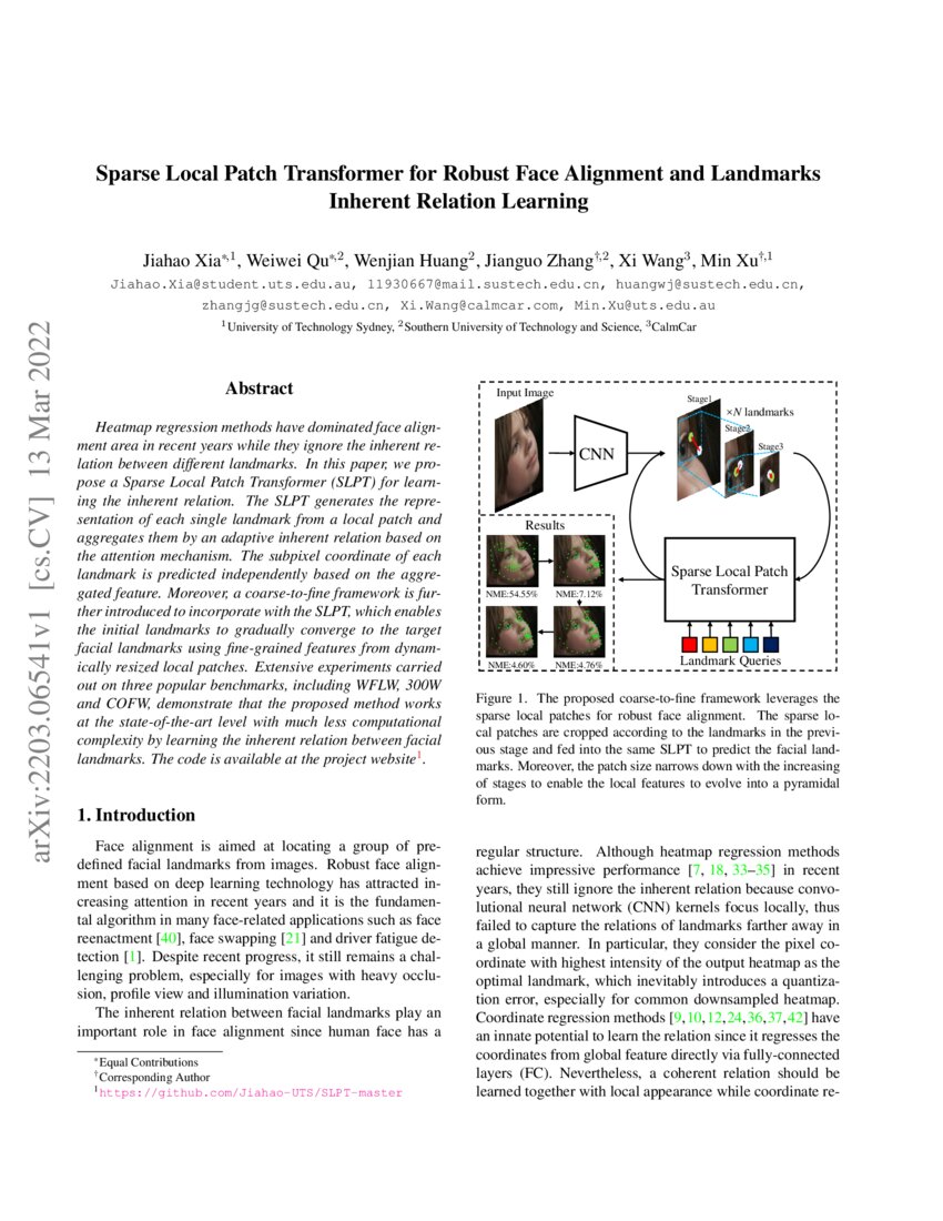 Sparse Local Patch Transformer for Robust Face Alignment and Landmarks Inherent Relation ...