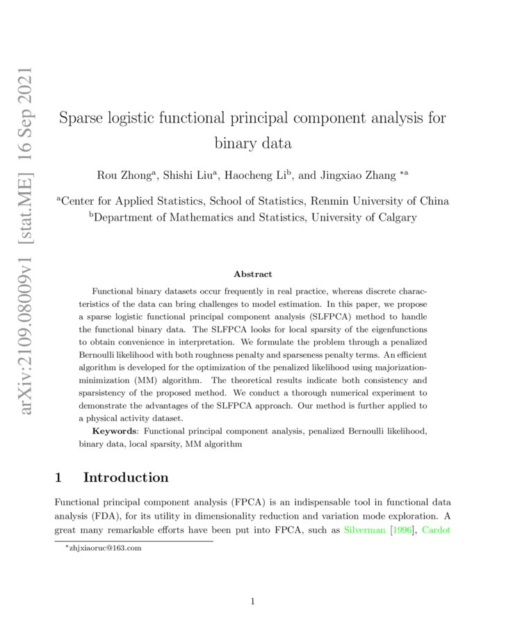 Sparse logistic functional principal component analysis for binary data | DeepAI