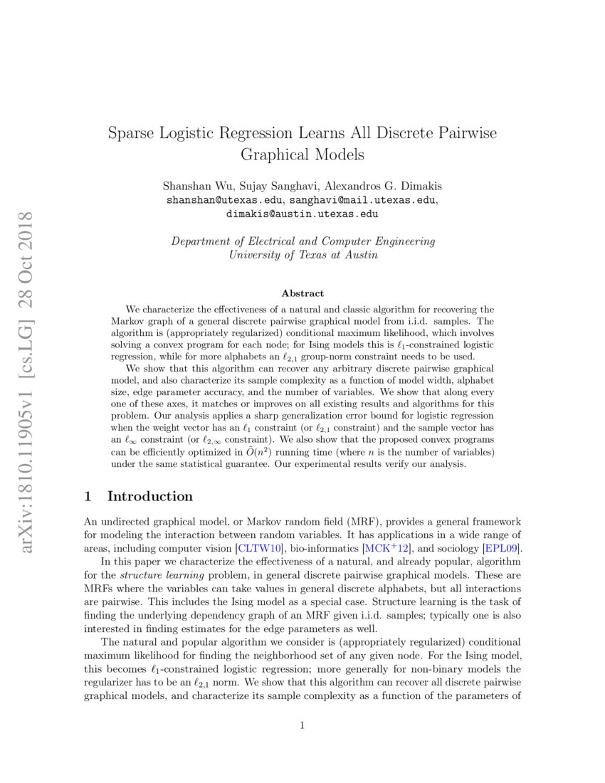 Sparse Logistic Regression Learns All Discrete Pairwise Graphical Models | DeepAI