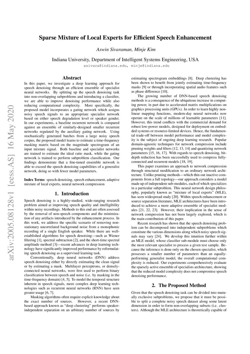 Sparse Mixture of Local Experts for Efficient Speech Enhancement | DeepAI