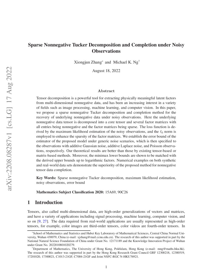 Sparse Nonnegative Tucker Decomposition And Completion Under Noisy Observations Deepai