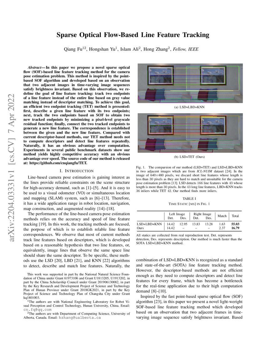 Sparse Optical Flow-Based Line Feature Tracking | DeepAI