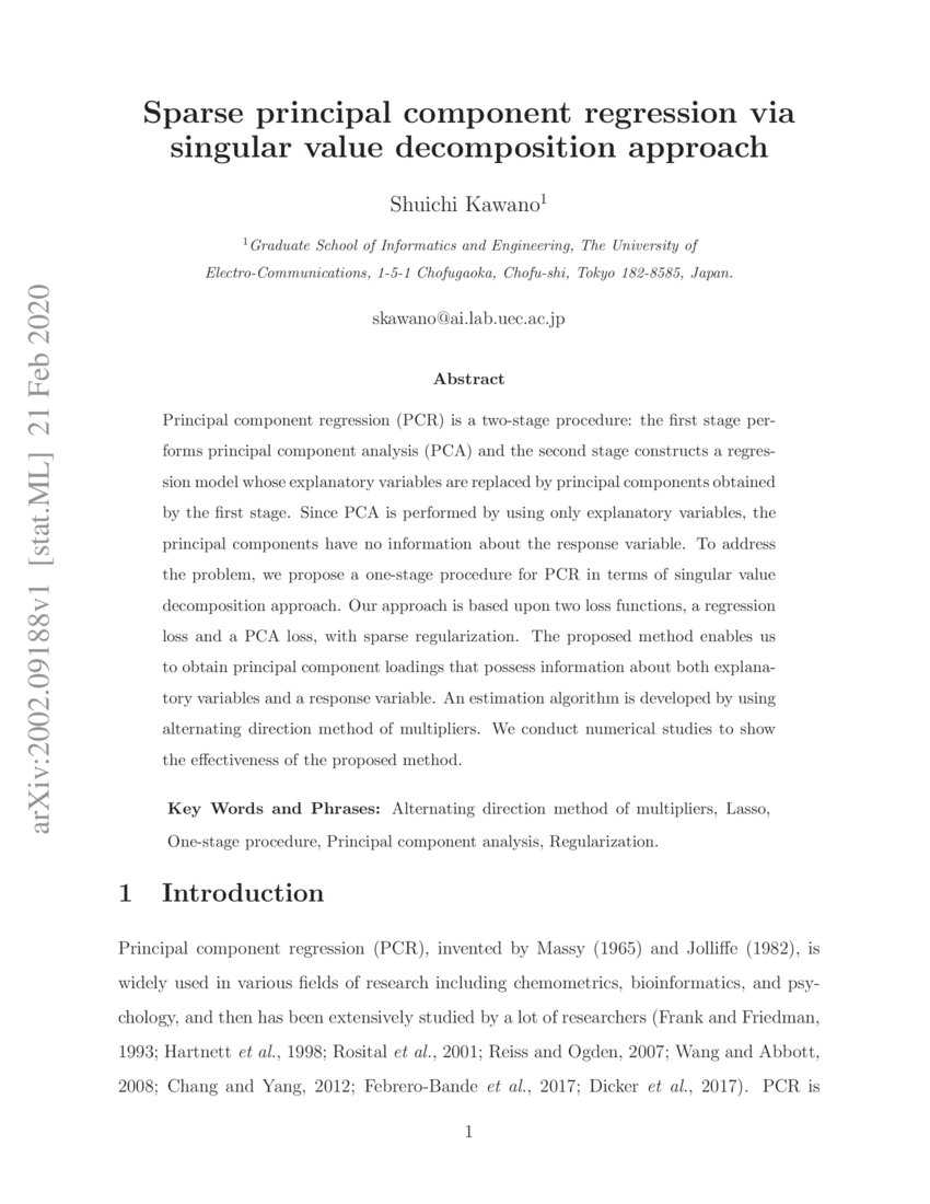 Sparse Principal Component Regression Via Singular Value Decomposition Approach Deepai