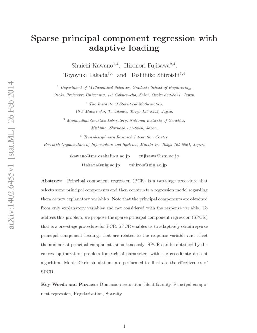 Sparse principal component regression with adaptive loading | DeepAI