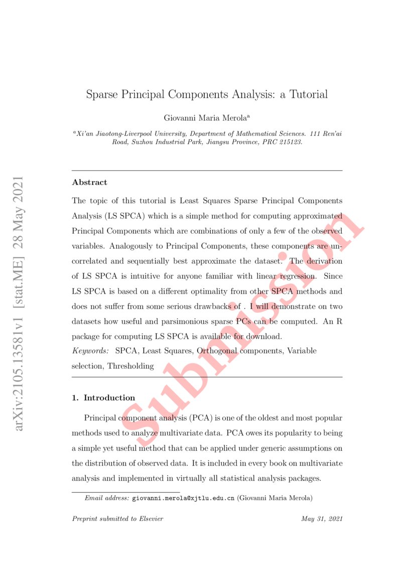 Sparse Principal Components Analysis A Tutorial Deepai
