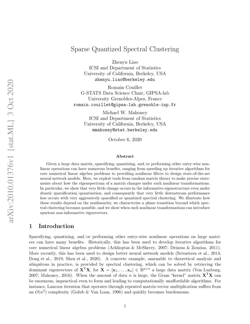 Sparse Quantized Spectral Clustering | DeepAI Sparse Quantized Spectral Clustering | DeepAI