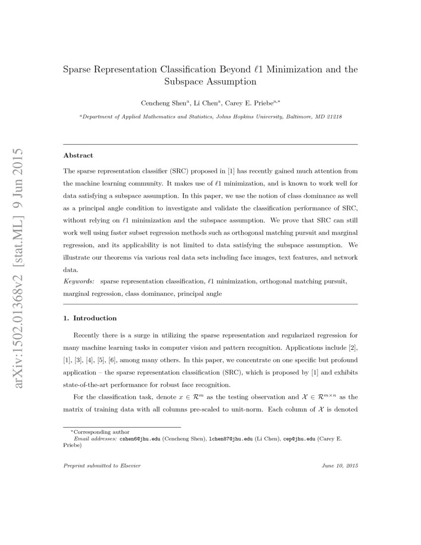 Sparse Representation Classification Beyond L1 Minimization And The Subspace Assumption Deepai