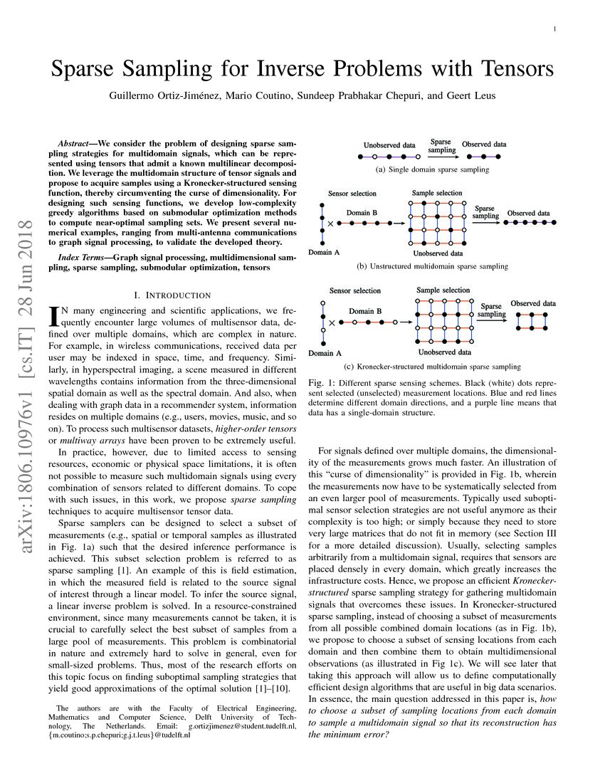Sparse Sampling for Inverse Problems with Tensors | DeepAI