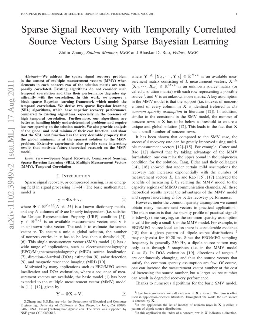 Sparse Signal Recovery With Temporally Correlated Source Vectors Using Sparse Bayesian Learning