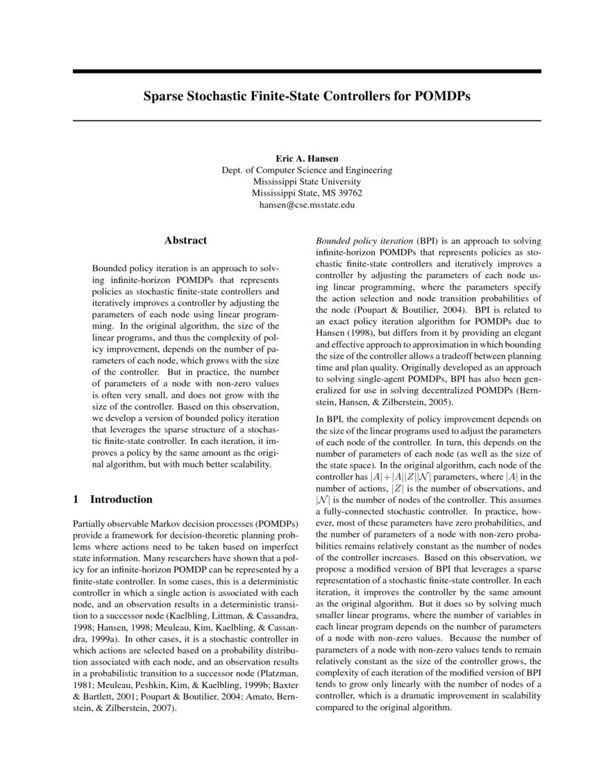 Sparse Stochastic Finite-State Controllers for POMDPs | DeepAI