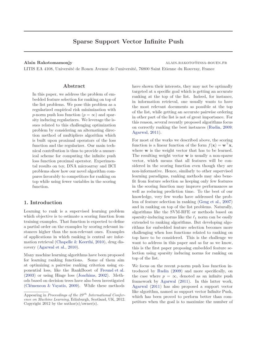 Sparse Support Vector Infinite Push | DeepAI