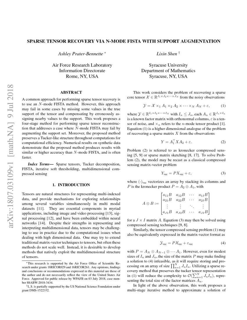 Sparse tensor recovery via N-mode FISTA with support augmentation | DeepAI Sparse tensor recovery via N-mode FISTA with support augmentation | DeepAI