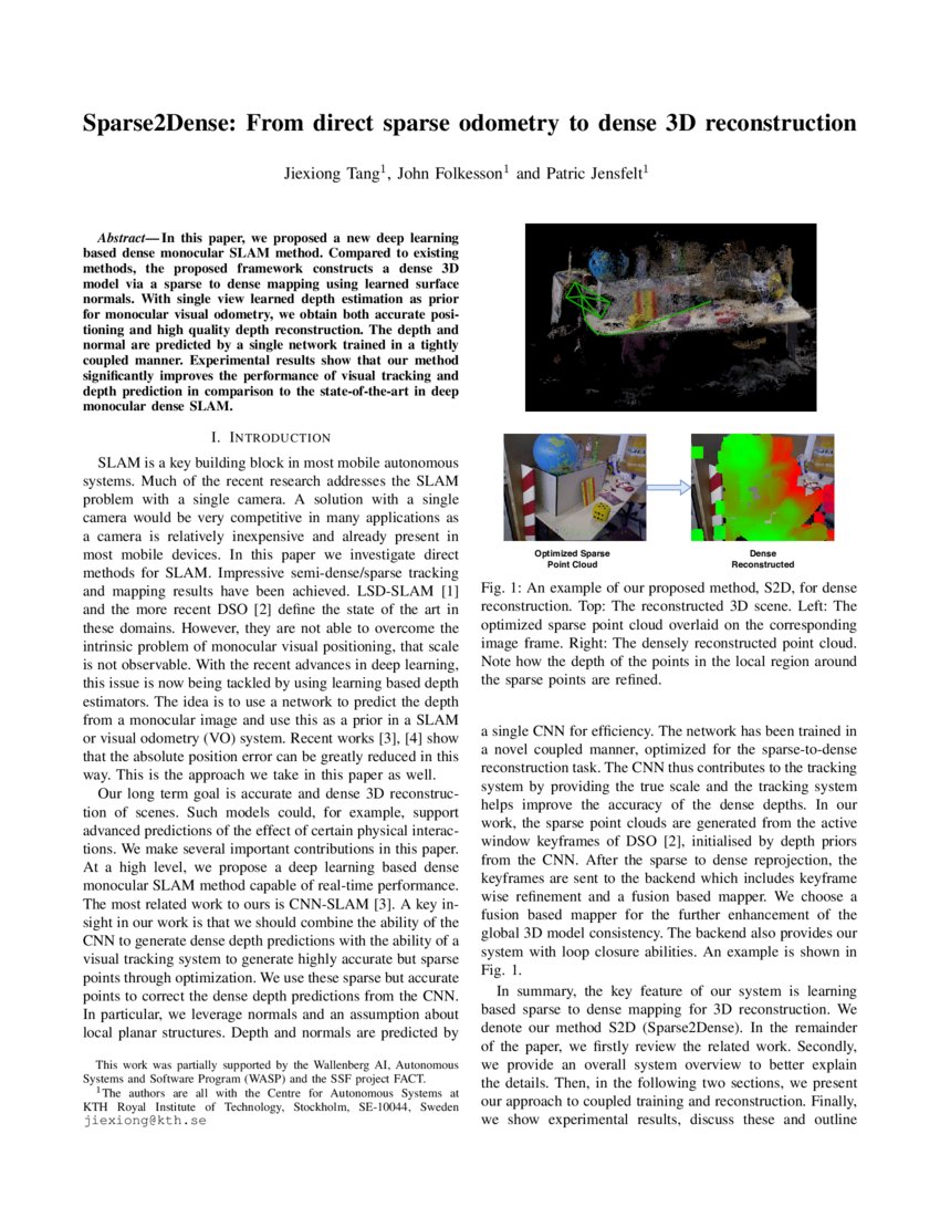 Sparse2Dense: From direct sparse odometry to dense 3D reconstruction | DeepAI