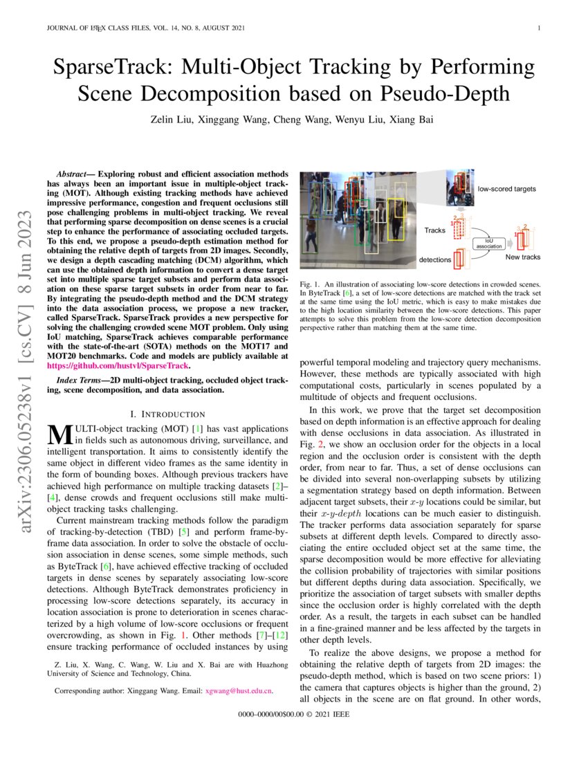 Sparsetrack Multi Object Tracking By Performing Scene Decomposition Based On Pseudo Depth Deepai