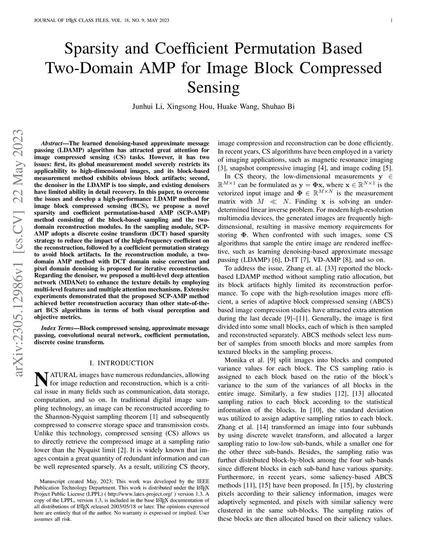 Sparsity And Coefficient Permutation Based Two Domain Amp For Image Block Compressed Sensing