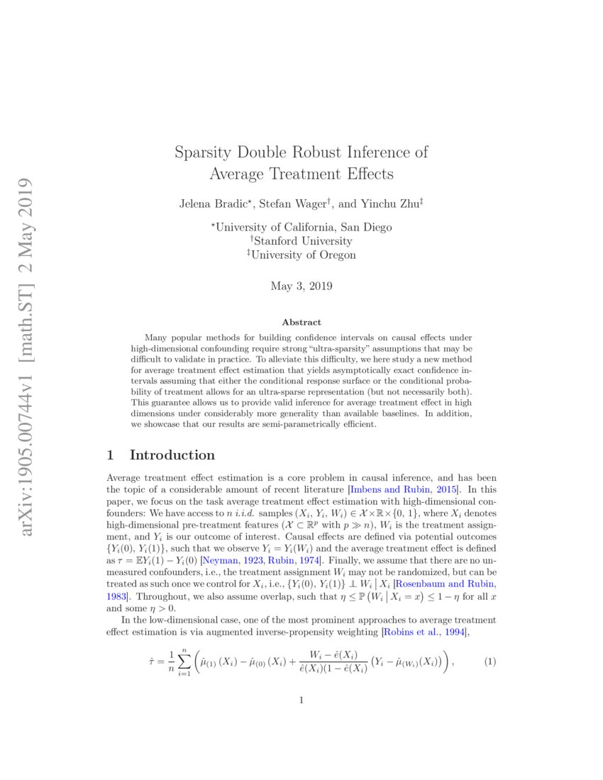 Sparsity Double Robust Inference Of Average Treatment Effects Deepai