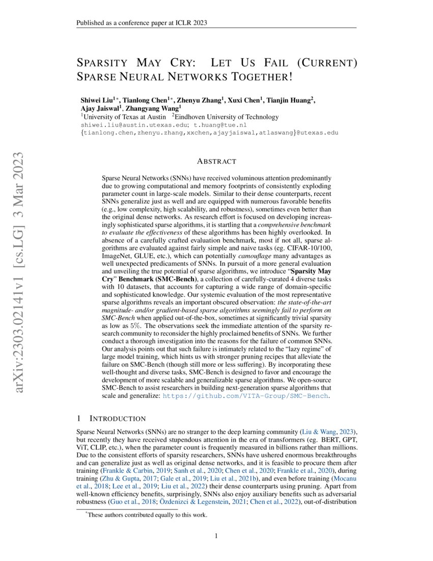Sparsity May Cry: Let Us Fail (Current) Sparse Neural Networks Together! | DeepAI