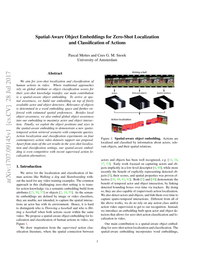 Spatial Aware Object Embeddings For Zero Shot Localization And Classification Of Actions Deepai