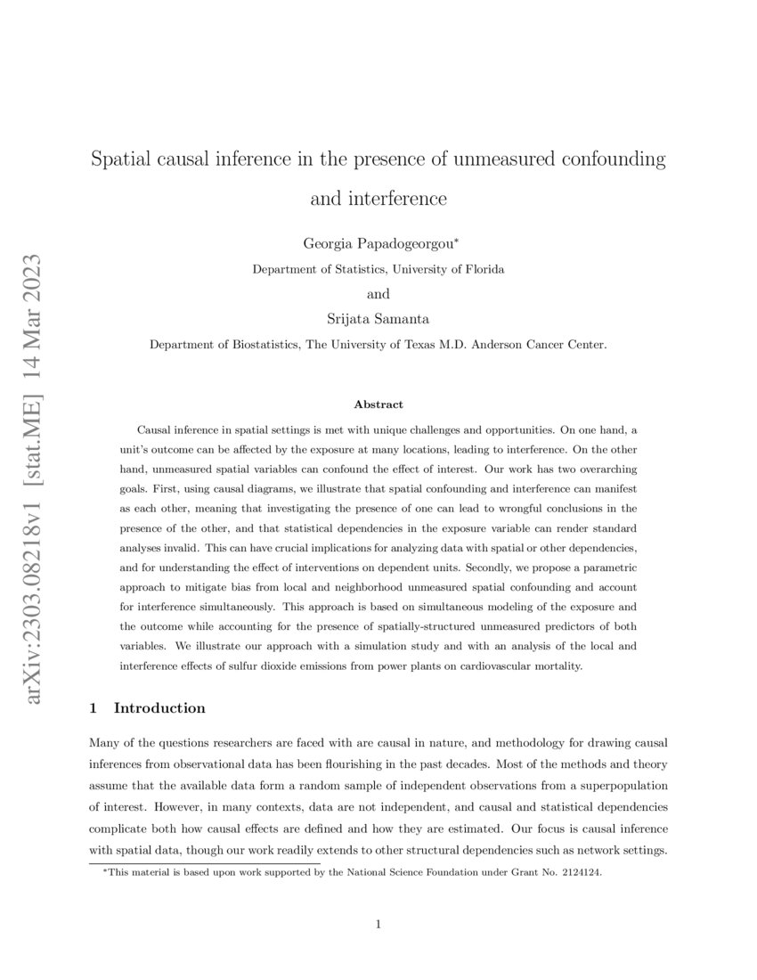 Spatial Causal Inference In The Presence Of Unmeasured Confounding And Interference Deepai