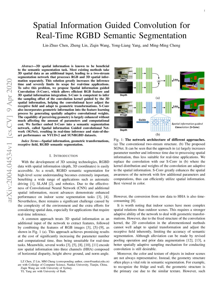 Spatial Information Guided Convolution For Real Time Rgbd Semantic Segmentation Deepai
