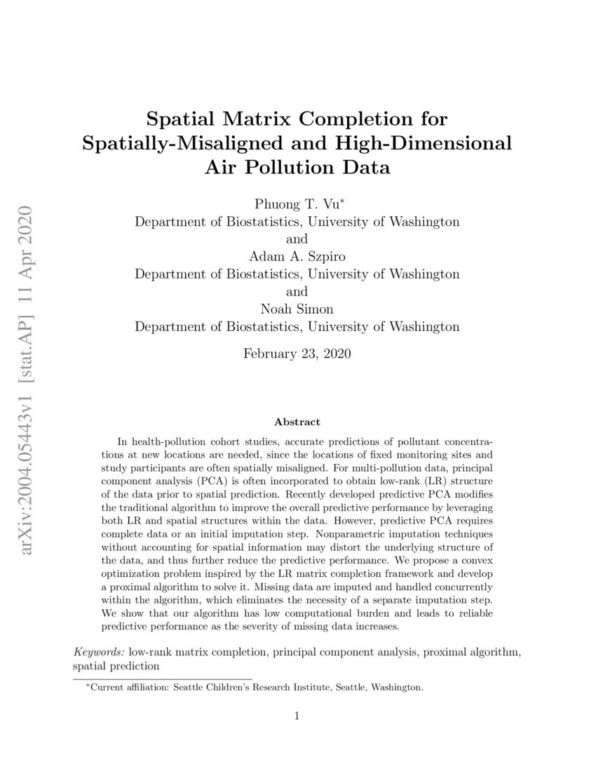 Spatial Matrix Completion for Spatially-Misaligned and High-Dimensional ...