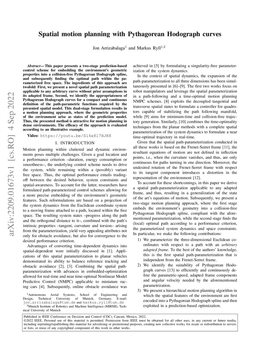 Spatial motion planning with Pythagorean Hodograph curves | DeepAI