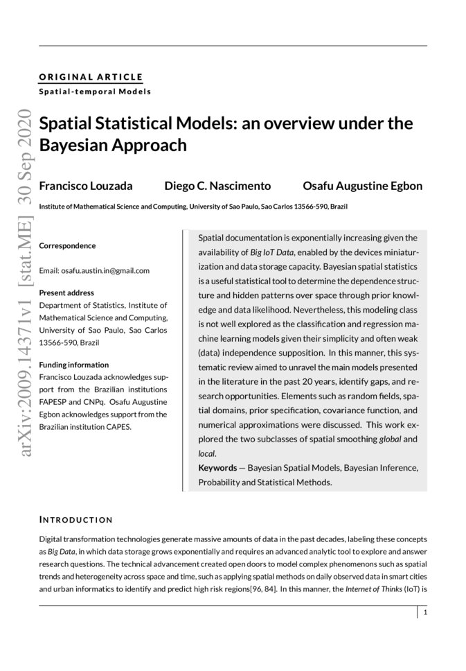 Spatial Statistical Models: an overview under the Bayesian Approach | DeepAI
