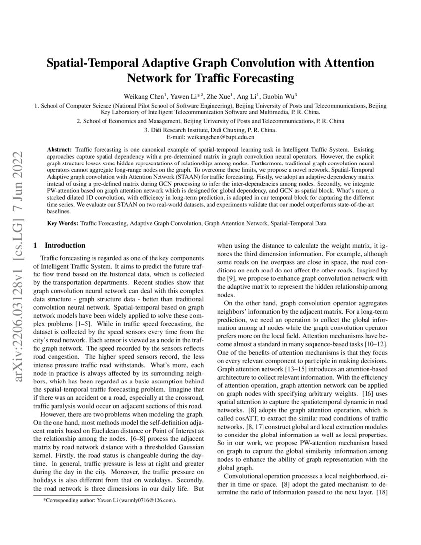Spatial Temporal Adaptive Graph Convolution With Attention Network For