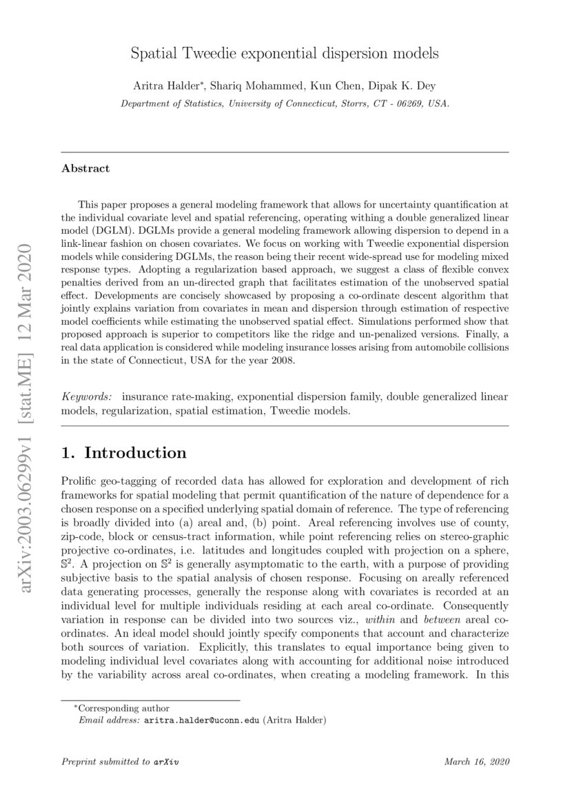 Spatial Tweedie exponential dispersion models | DeepAI