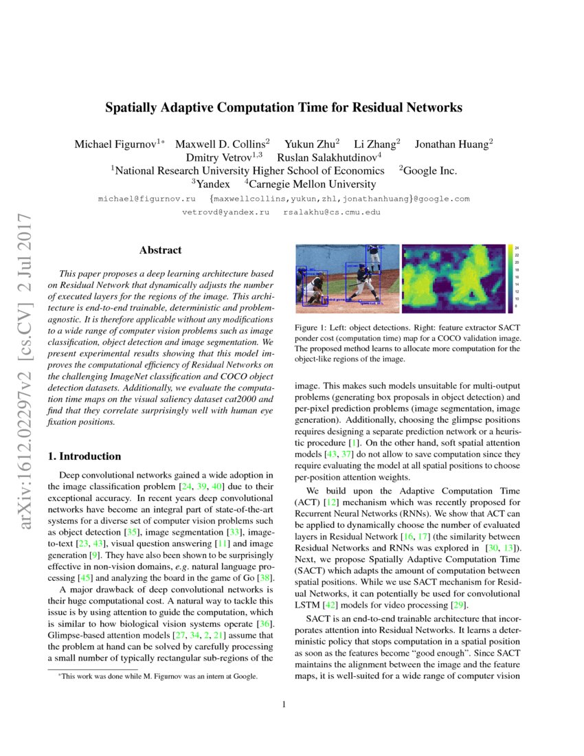 Spatially Adaptive Computation Time For Residual Networks Deepai