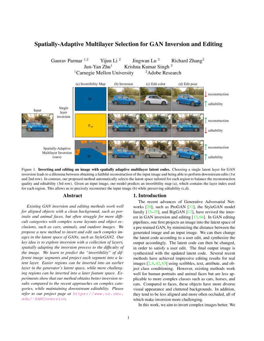Spatially-Adaptive Multilayer Selection for GAN Inversion and Editing | DeepAI
