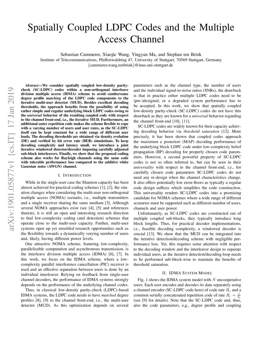 Spatially Coupled LDPC Codes and the Multiple Access Channel | DeepAI
