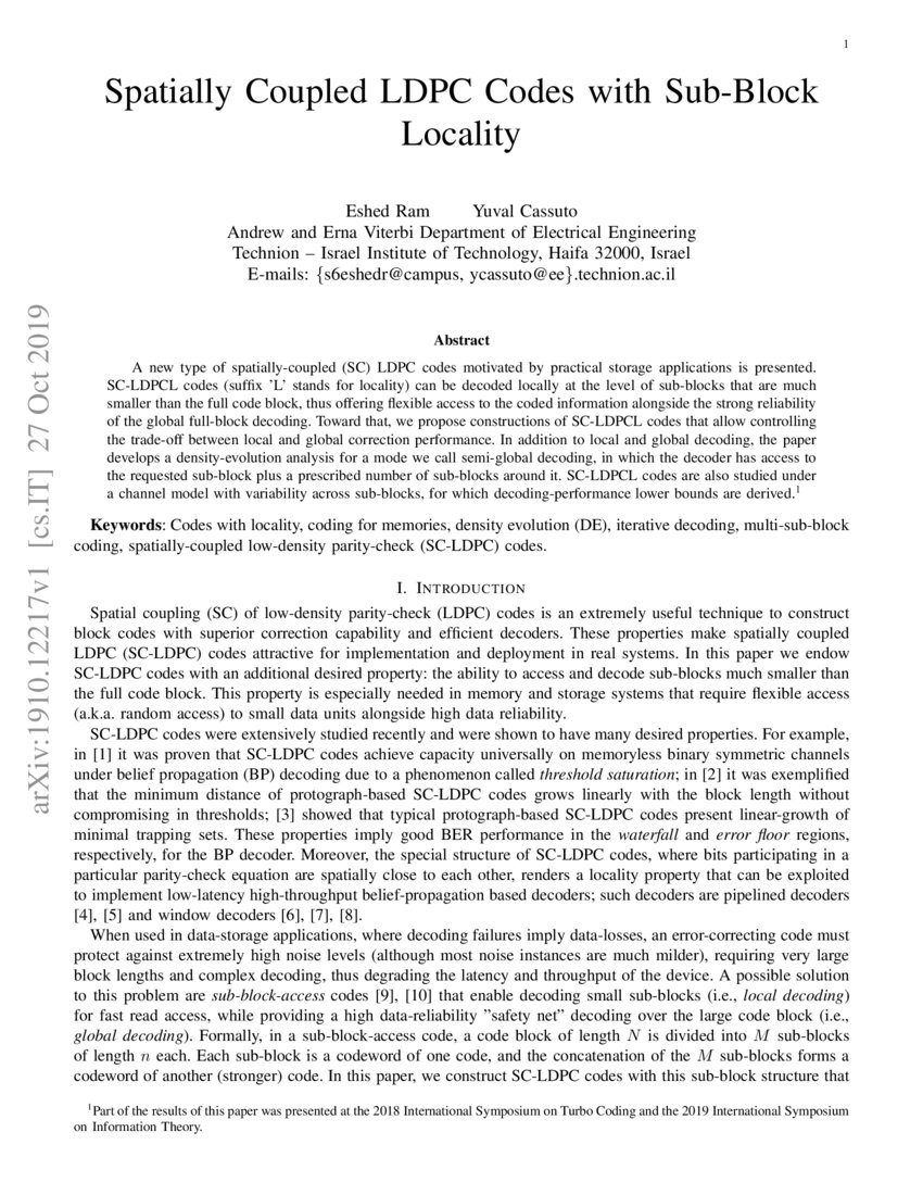 Spatially Coupled LDPC Codes with Sub-Block Locality | DeepAI