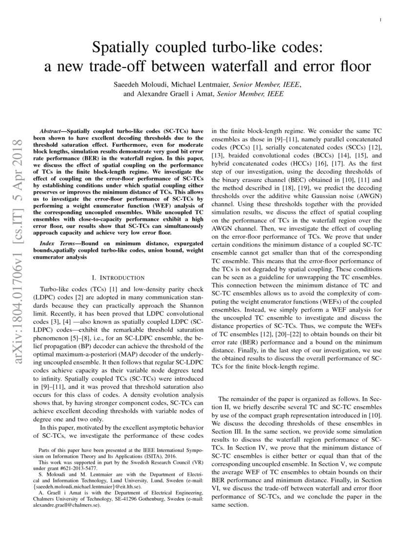 Spatially coupled turbo-like codes: a new trade-off between waterfall ...