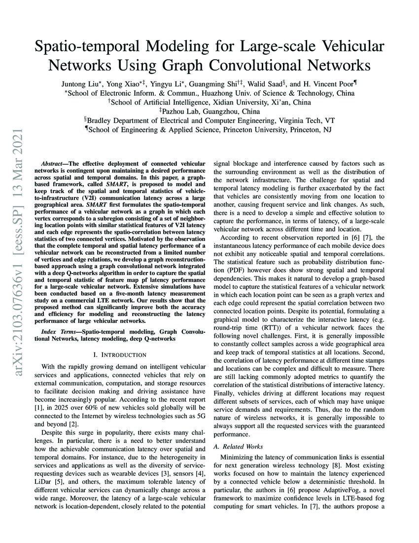 Spatio Temporal Modeling For Large Scale Vehicular Networks Using Graph