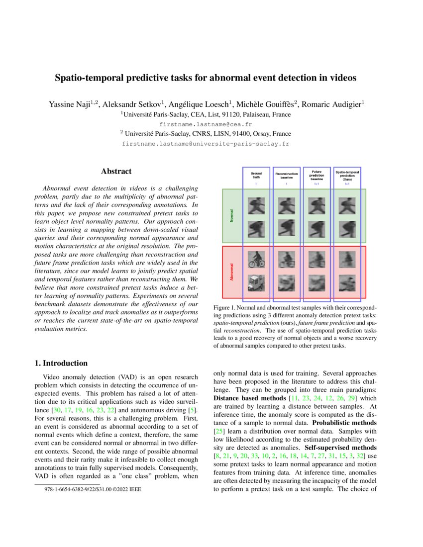 Spatio Temporal Predictive Tasks For Abnormal Event Detection In Videos