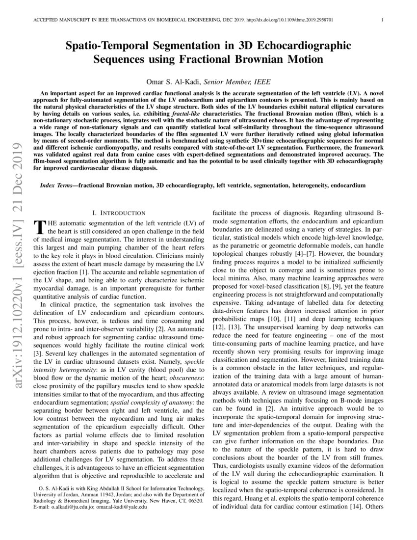 Spatio Temporal Segmentation In 3d Echocardiographic Sequences Using