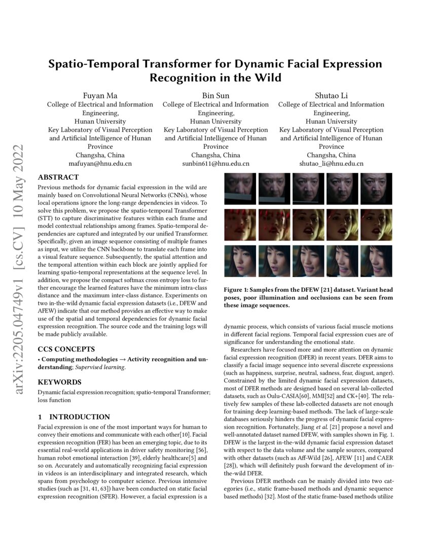 Spatio Temporal Transformer For Dynamic Facial Expression Recognition In The Wild Deepai