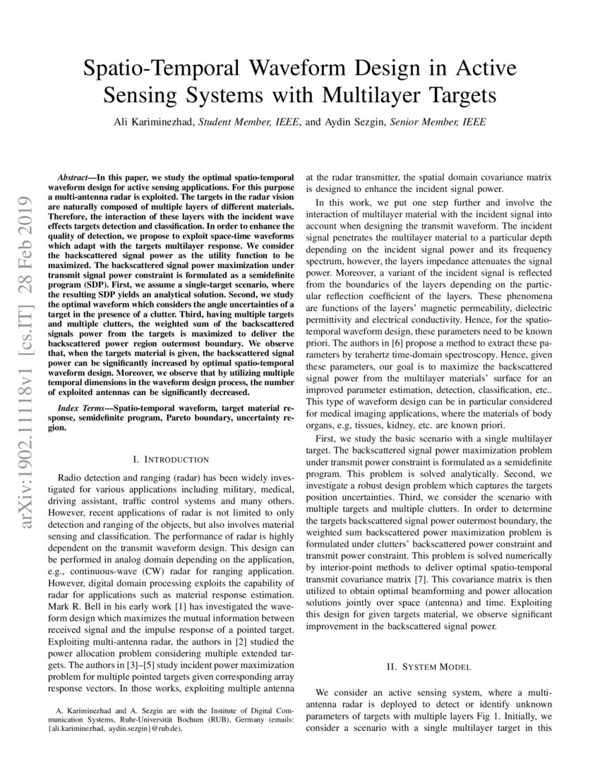 Spatio Temporal Waveform Design In Active Sensing Systems With Multilayer Targets Deepai