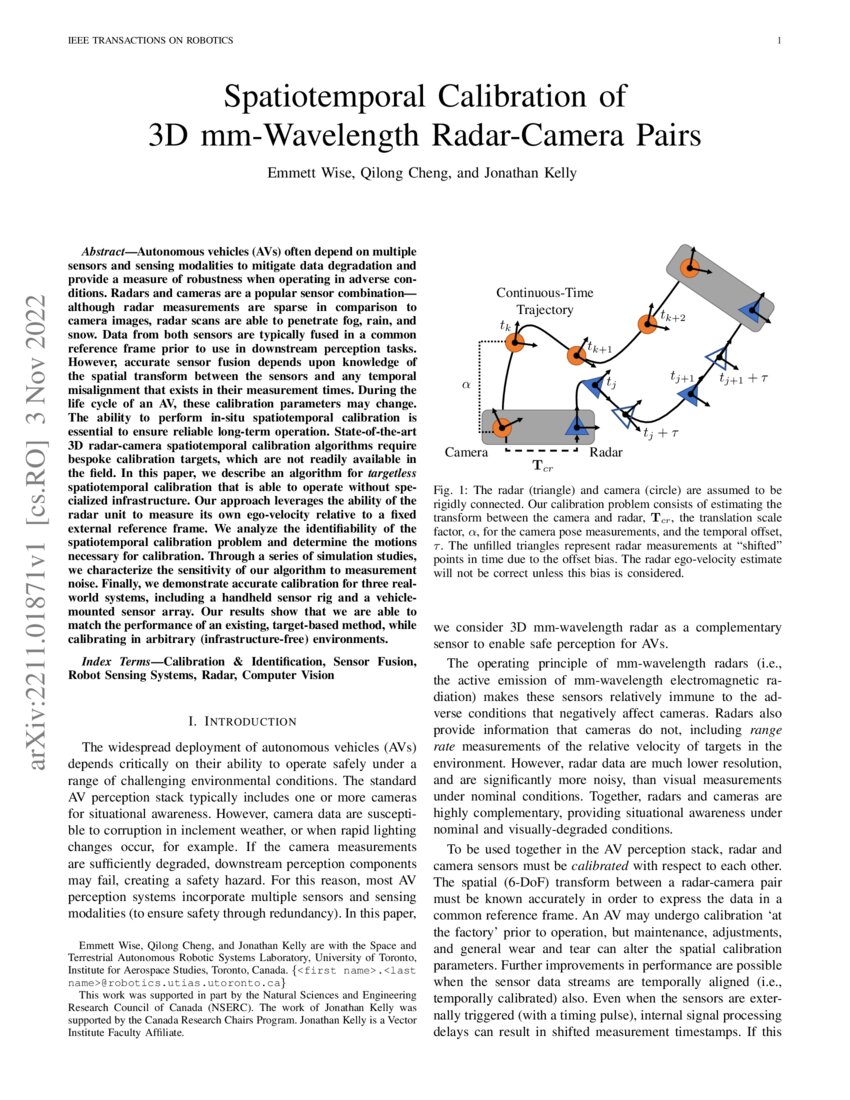 Spatiotemporal Calibration Of 3d Mm Wavelength Radar Camera Pairs Deepai