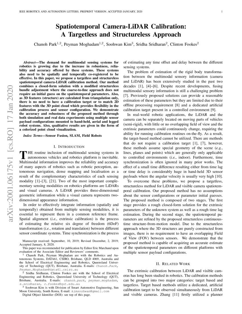 Spatiotemporal Camera Lidar Calibration A Targetless And Structureless Approach Deepai